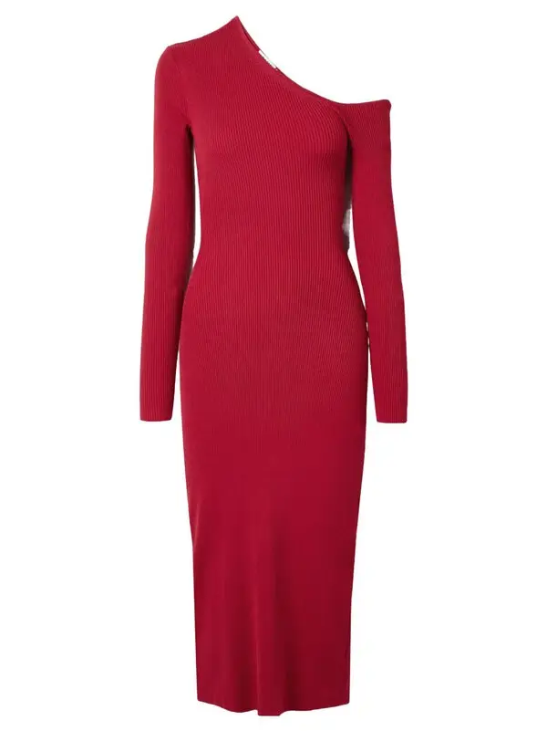 Staud Lois Ribbed Knit Off-the-shoulder Midi Dress - Red