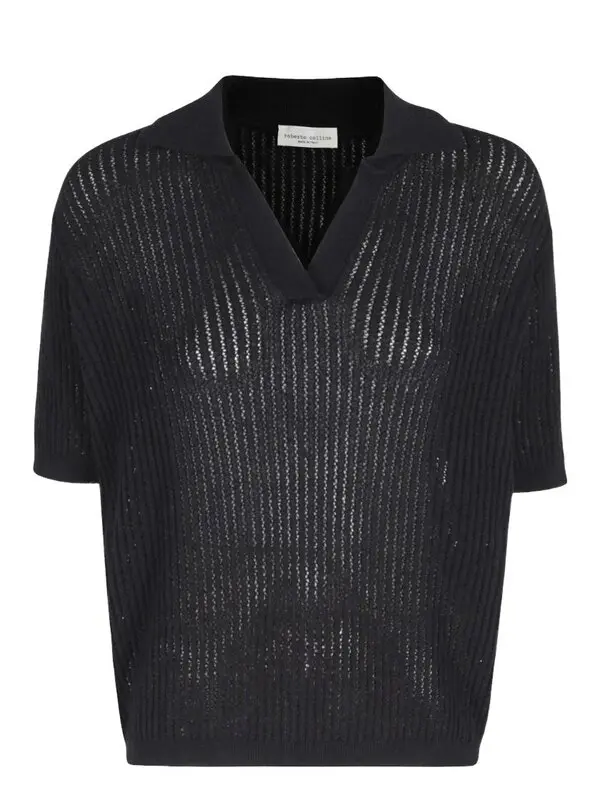 ROBERTO COLLINA Open-knit Polo Shirt - Nero