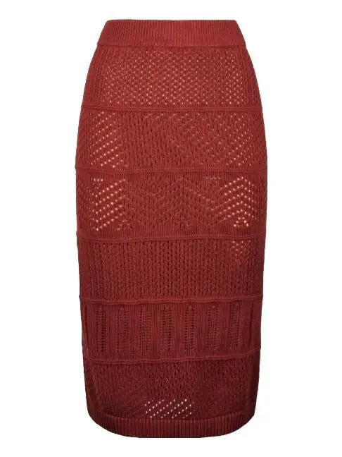 Max Mara Knitted Cut-out Elasticated Waist Skirt - Red