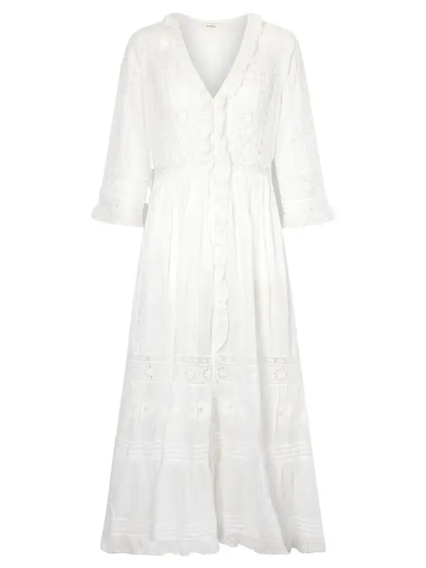 DÔEN Lace-trimmed Organic Cotton-voile Midi Dress - White