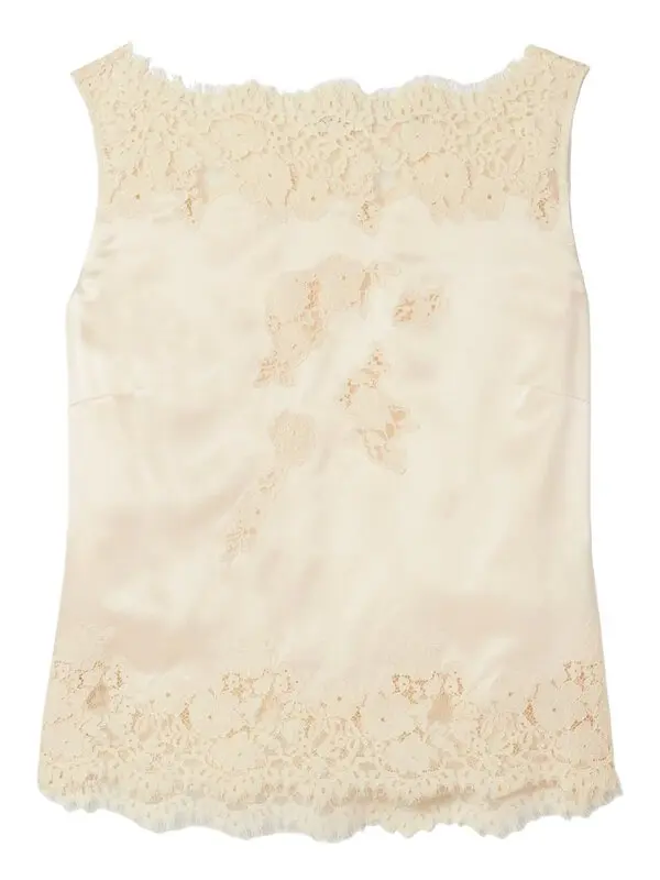DÔEN Lace-trimmed Silk-satin Top - Nude
