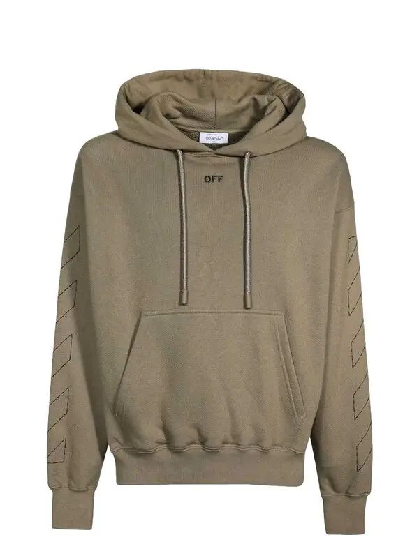 Off-White Logo Detailed Drawstring Hoodie - Gray