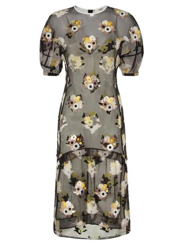 Fendi Bouquet Appliquéd Sheer Midi Dress - Black