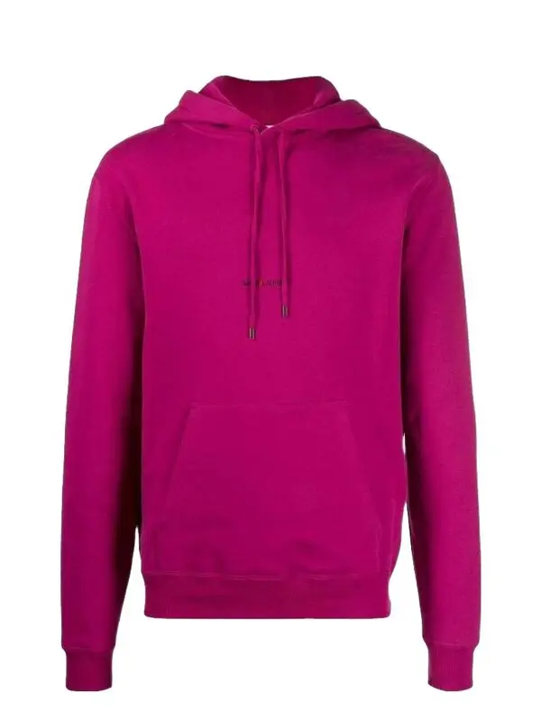 Saint Laurent Logo Printed Drawstring Hoodie - Purple