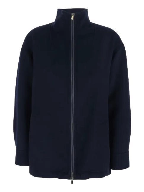 Max Mara High Neck Zipped Jacket With Buckle Cuffs - Blue