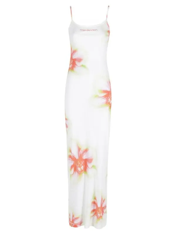Casablanca Printed Strappy Maxi Dress - White