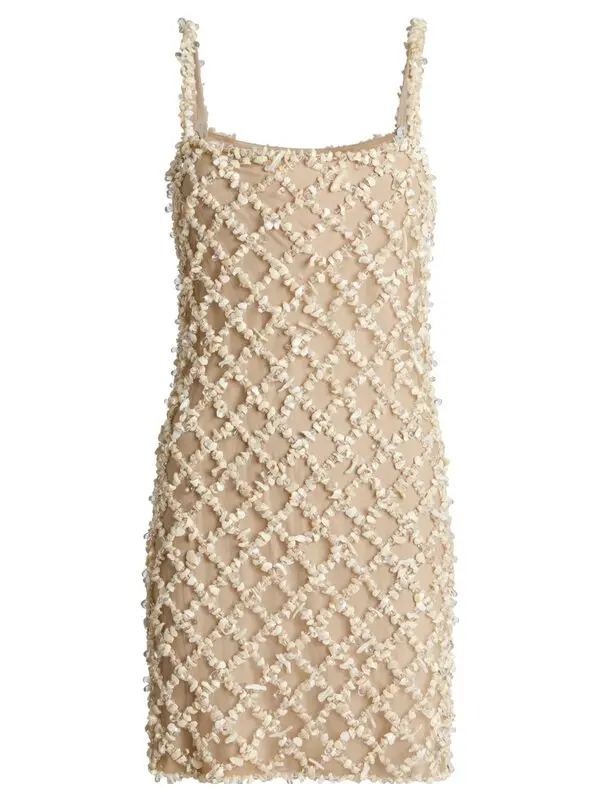 Balmain Mesh Shell Embellished Mini Dress - Beige