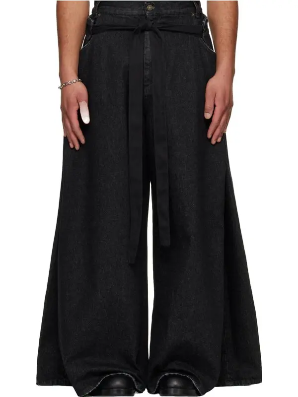 LU'U DAN Tie Maxi Wide-leg Jeans - Water-washed Black
