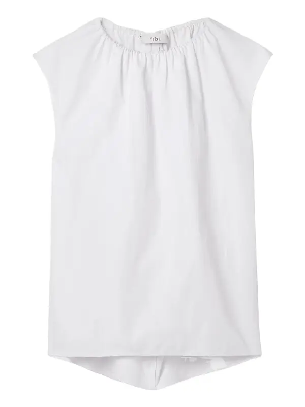 Tibi Gathered Poplin Top - White