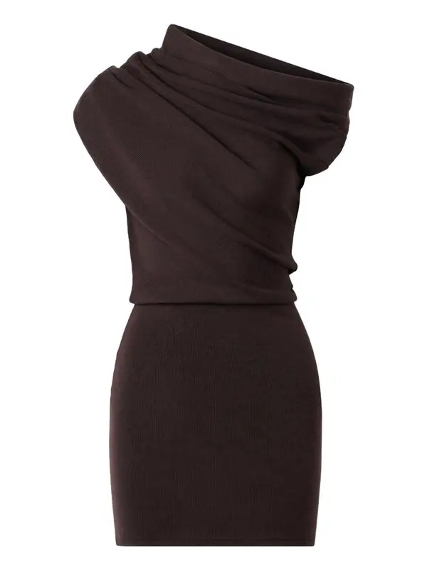 Staud Mabel Asymmetrical Wool Mini Dress - Dark Brown