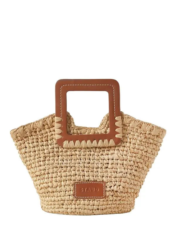 Staud Raffia Mini Tote With Leather Trim - Nude