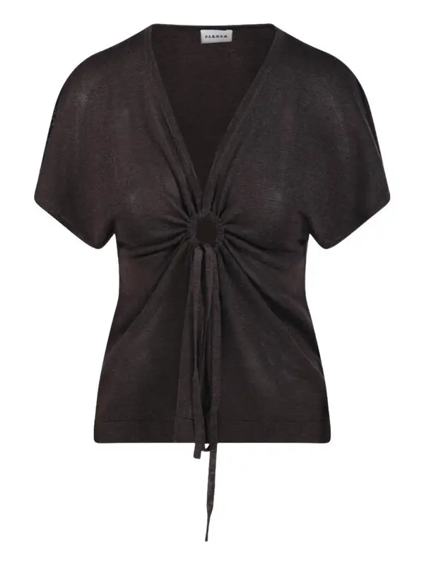 P.a.r.o.s.h Tie-waist V-neck Top With Front Cutout - Testa Di Moro