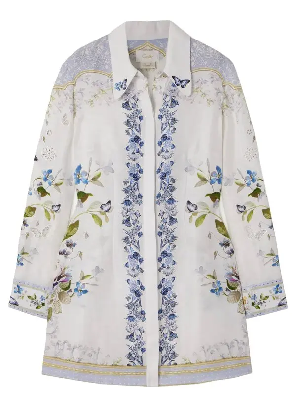 Camilla Crystal-embellished Broderie Anglaise Linen And Silk-blend Mini Shirt Dress - White
