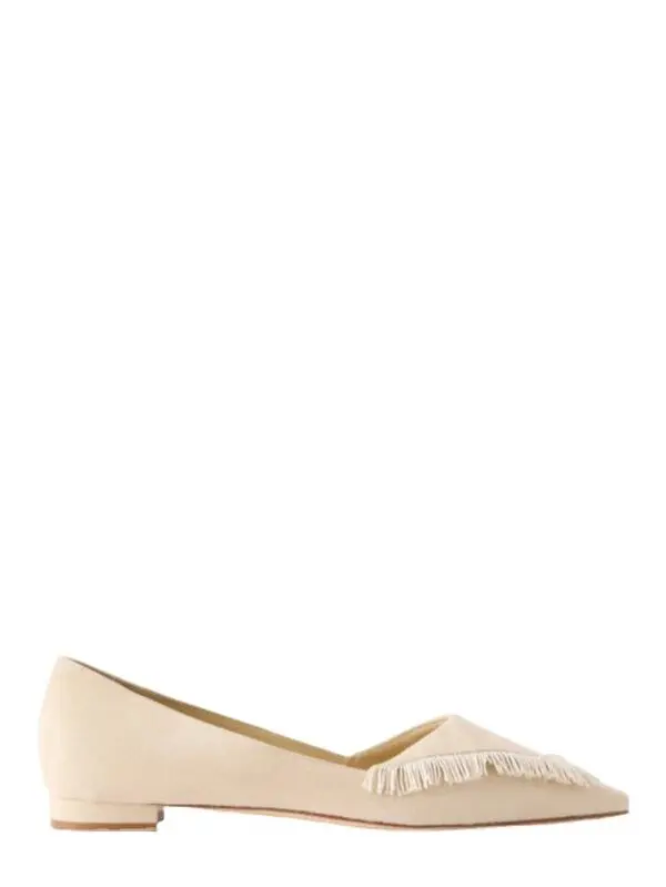 Manolo Blahnik Fringed Suede Ballet Flats - Nude