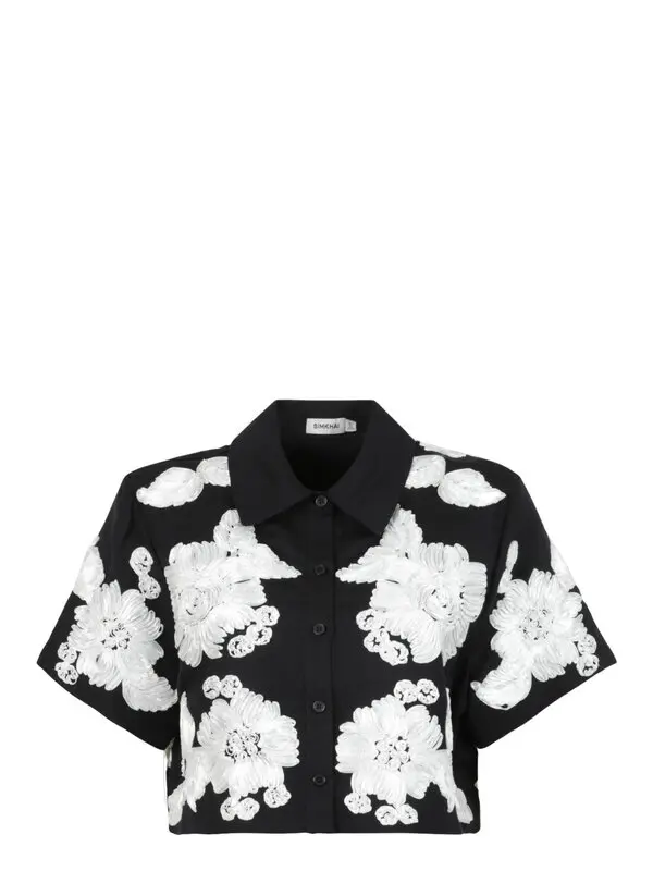 Simkhai Callie Soutache Cropped Shirt - Black
