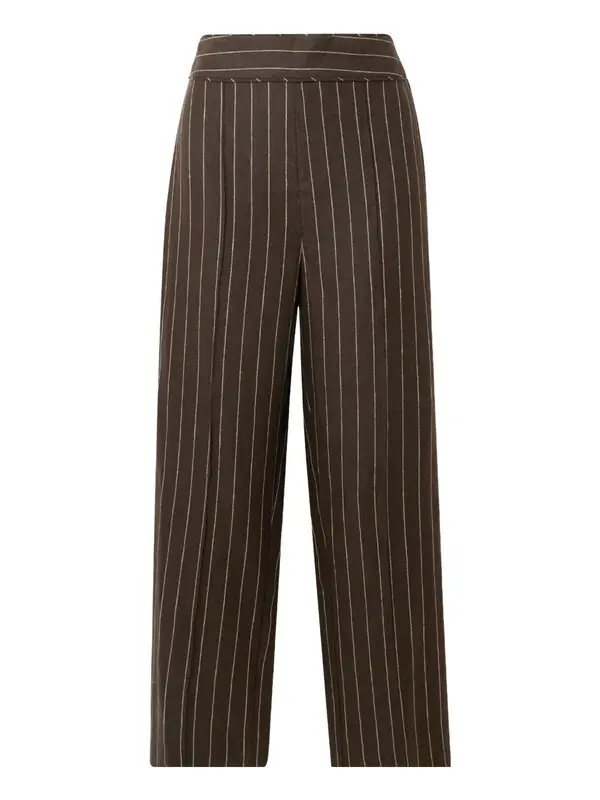 Posse Thea Pleated Pinstriped Linen-twill Straight-leg Pants - Black