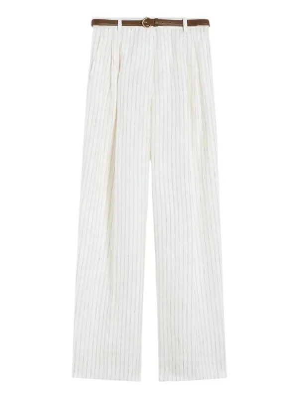 Max Mara Fonte Striped Belted Trousers - Natural Color