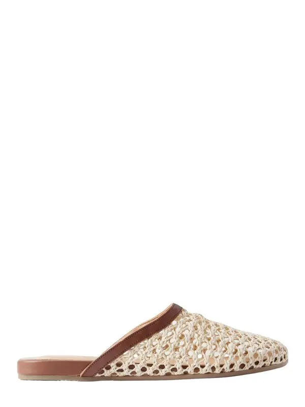 ANCIENT GREEK SANDALS The Slipper Leather-trimmed Raffia Mules - Nude