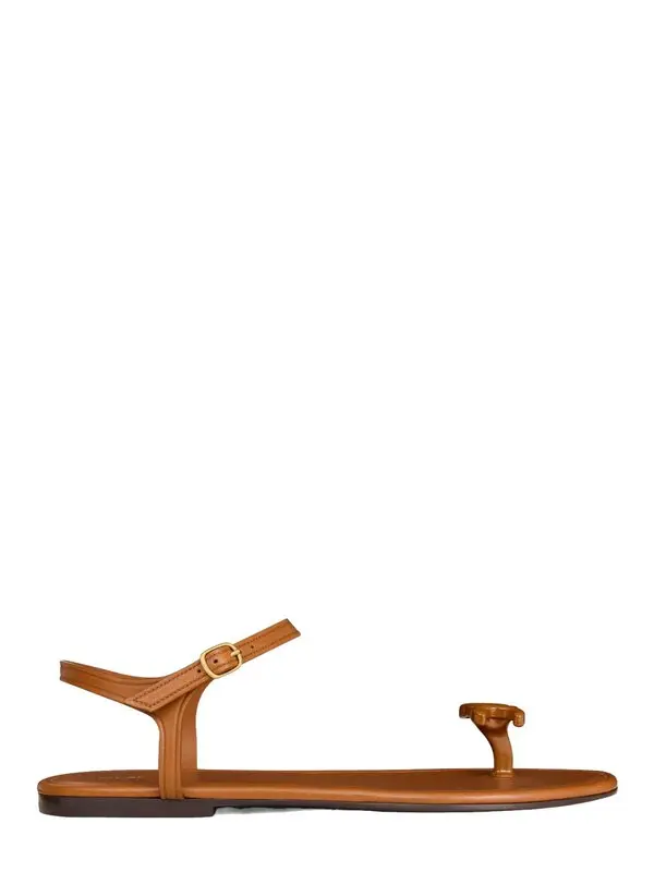 Celine Bay Triomphe Thong Sandal In Calfskin - Cognac