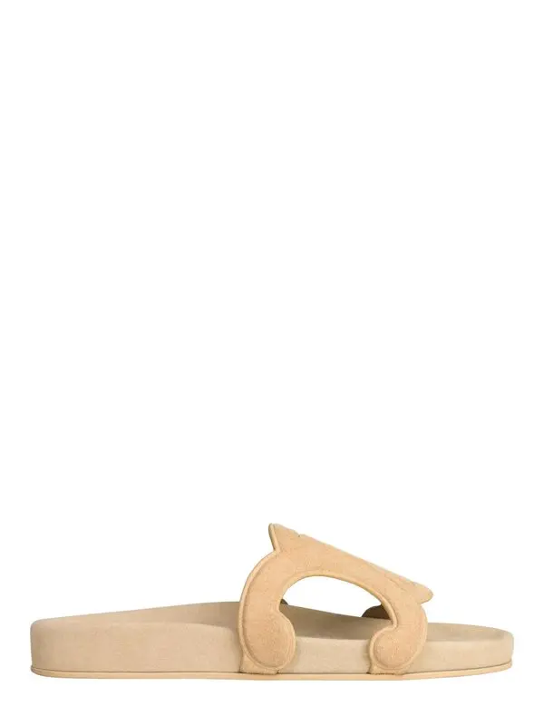 Celine Triomphe Slide In Suede Calfskin - Light Brown