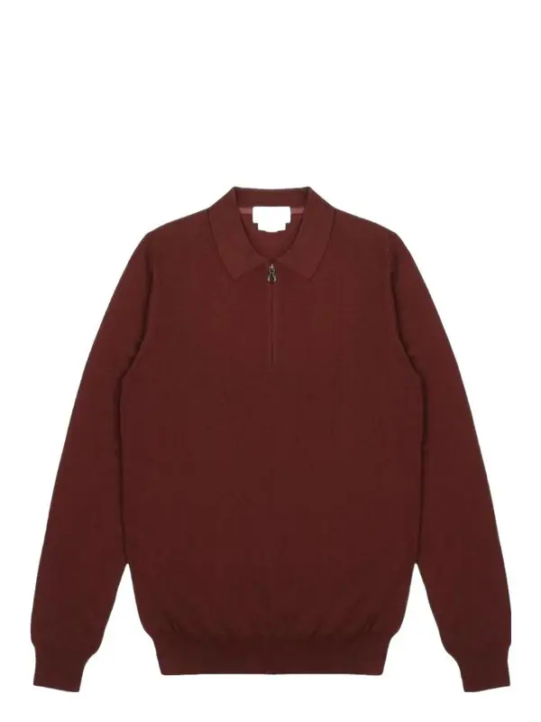 FERRAGAMO Lapel Sweater With Semi-zipper Detail - Brown