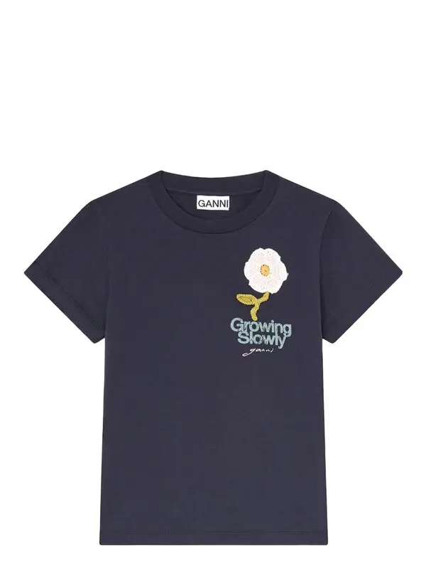 GANNI Crochet Flower Baby Fit T-shirt - Black
