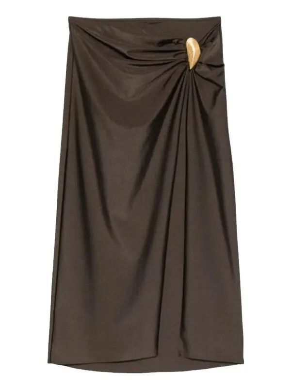 Simkhai Gathered Embellished Midi Skirt - Brown