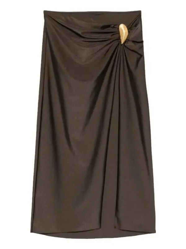 Simkhai Gathered Embellished Midi Skirt - Brown