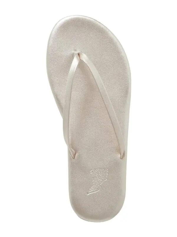 ANCIENT GREEK SANDALS Metallic Leather Flip Flops With Platform - Nude