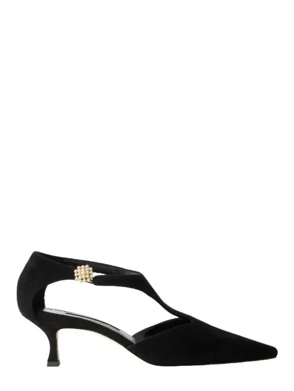 Manolo Blahnik Embellished Suede T-bar Pumps - Black