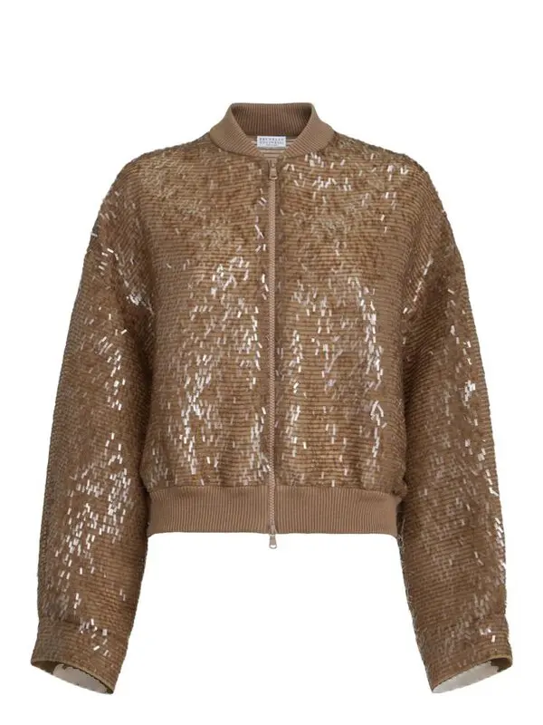 Brunello Cucinelli Sequin Embellished Bomber Jacket - Brown