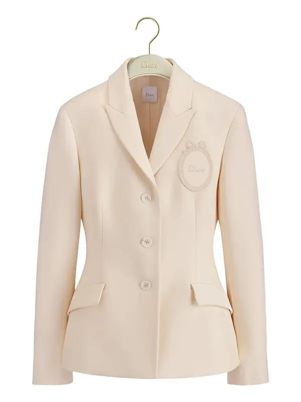Dior Single-breasted Blazer With Embroidered Logo Patch - Ecru