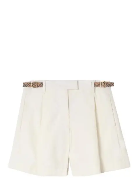 Burberry Pleated Belted Shorts With Signature Check Detail - Sea Shell White