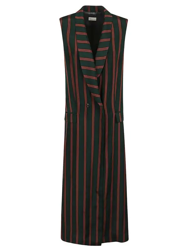 Dries Van Noten Sleeveless Striped V-neck Dress - Black
