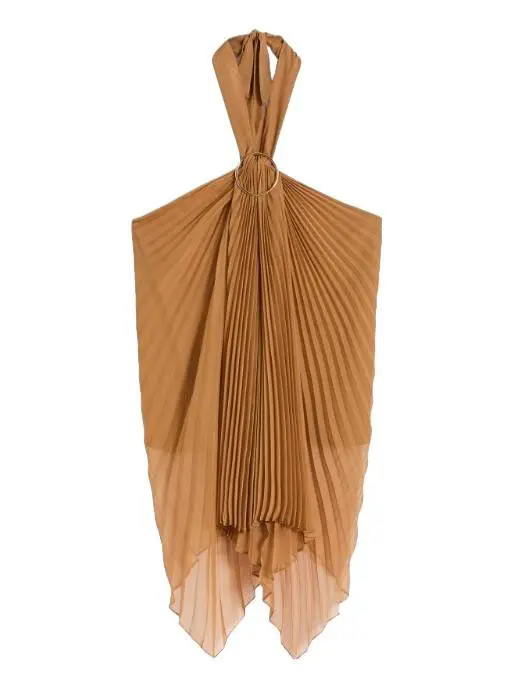 Max Mara Pleated Halter Neck Top With Hoop Detail - Caramel Color
