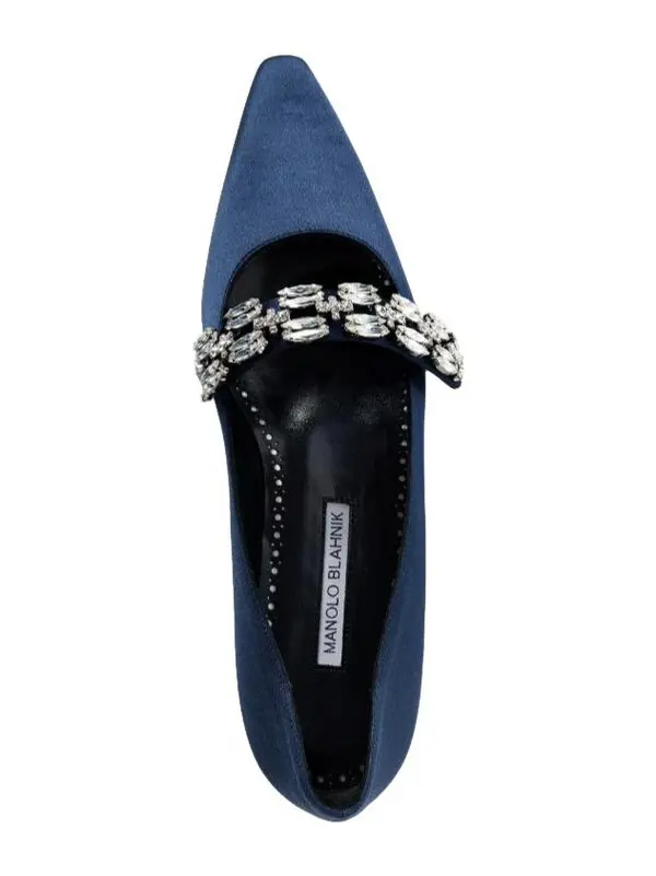 Manolo Blahnik Crystal-embellished Satin Point-toe Flats - Black