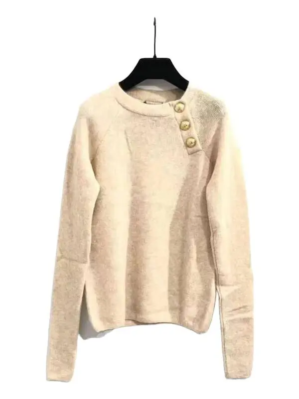 Balmain Long Sleeve Knit Top With Button Detailing - Nude
