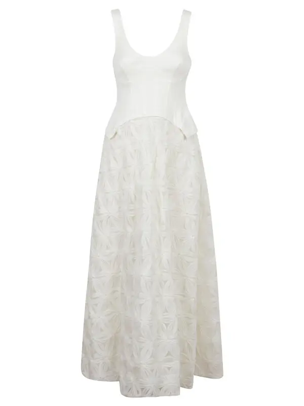 Simkhai Corset Style Floral Midi Dress - Ivory White