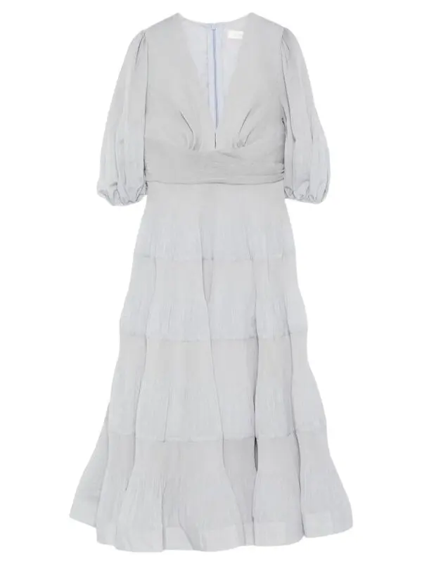 Zimmermann V-neck Puff Sleeve Midi Dress - Light Blue