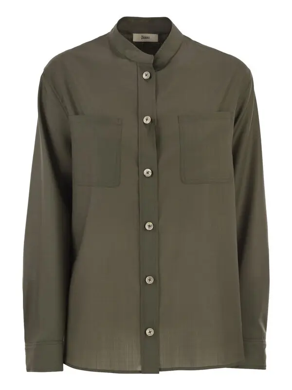 Herno Mandarin Collar Long Sleeve Shirt - Green