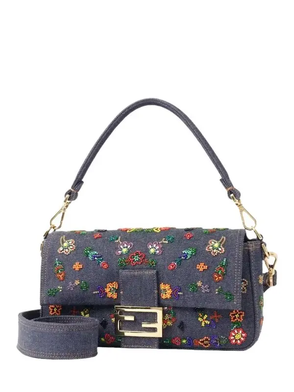 Fendi Baguette Embroidered Shoulder Bag - Blue