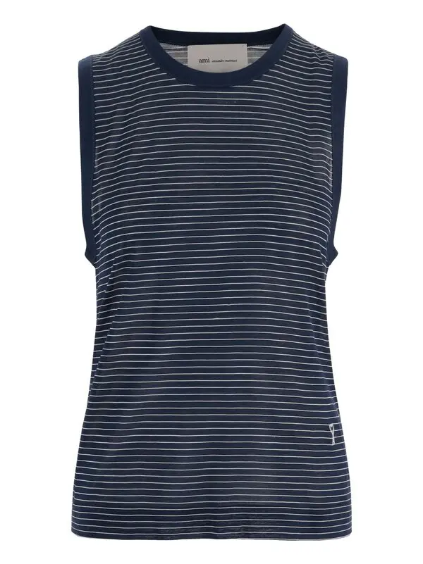 Ami Striped Sleeveless Round Neck Top - Black