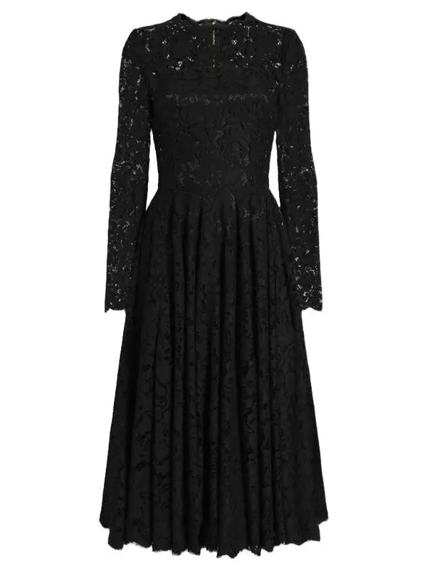 Dolce & Gabbana Lace Long-sleeve Midi Dress - Black