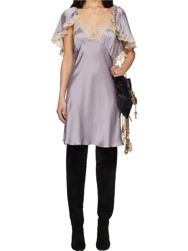 Chloé Shawl Mini Dress With Fan-shaped Lace Trim - Smoky Purple