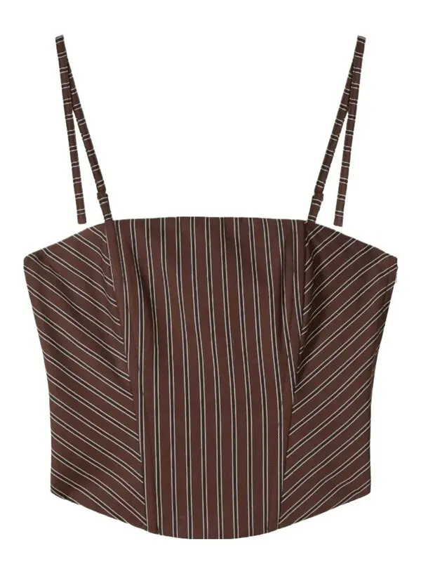 Patrizia Pepe Shirred Pinstripe Bustier Top - Brown