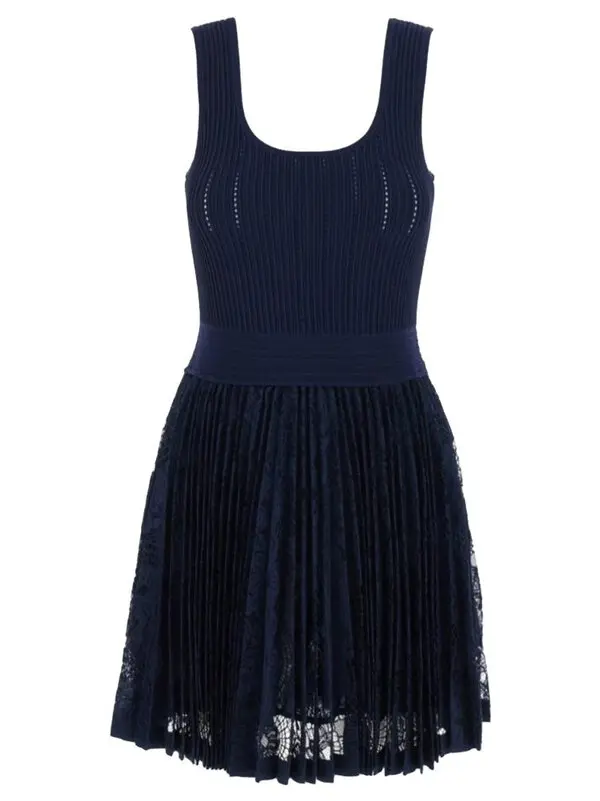 Simkhai Ribbed Lace Skater Dress - Midnight