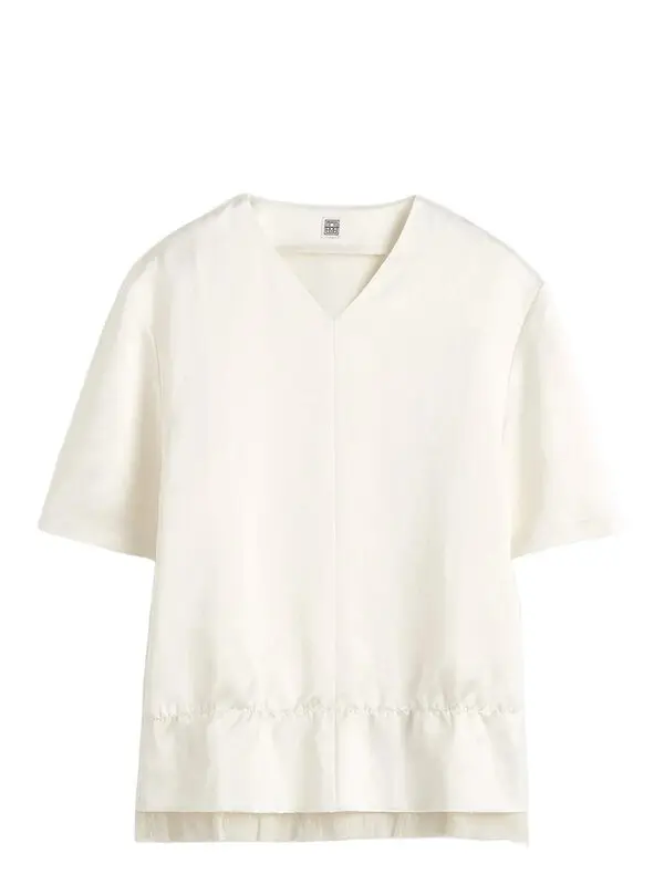 TOTEME V-neck Boxy T-shirt With Tulle Trim - White