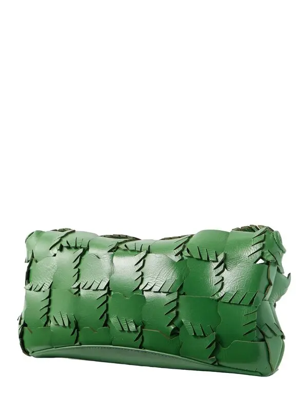 Staud Leaf Woven Leather Clutch Bag - Green