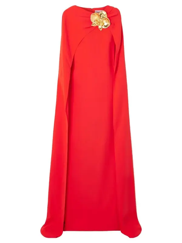 Oscar De La Renta Cape-effect Silk-blend Georgette Gown - Red