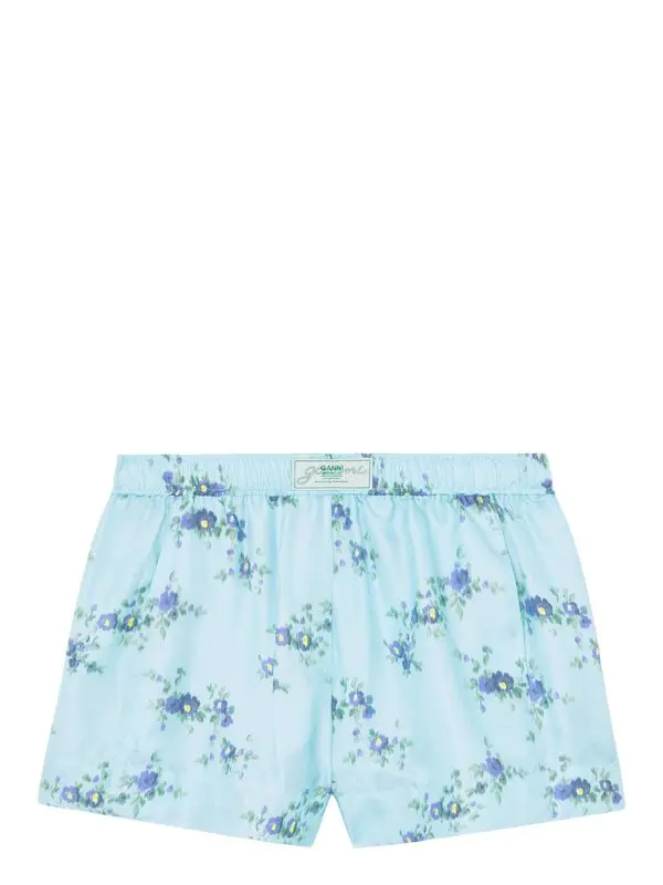 GANNI Printed Silk Shorts - Ice-blue